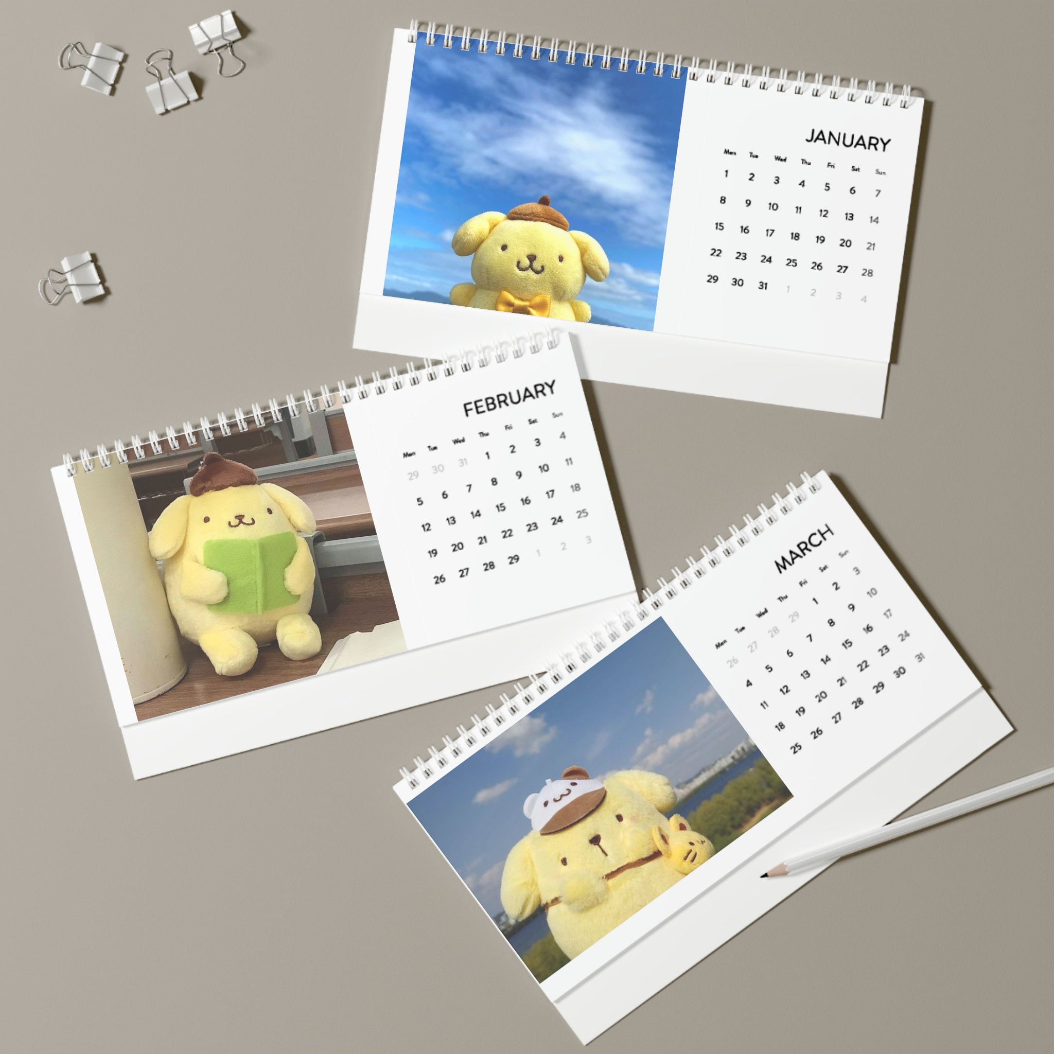 Kawaii Pompom Purin Selfie Desk Calendar 2024, Aesthetic Calendar ...