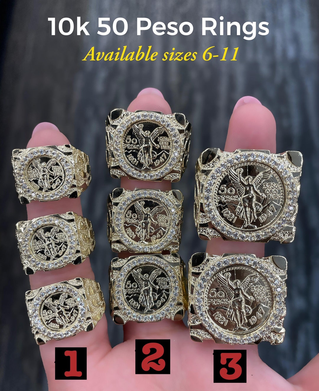 10K Gold 50 Peso Nugget Rings | Real Solid Gold 10K Peso Nugget Ring ...