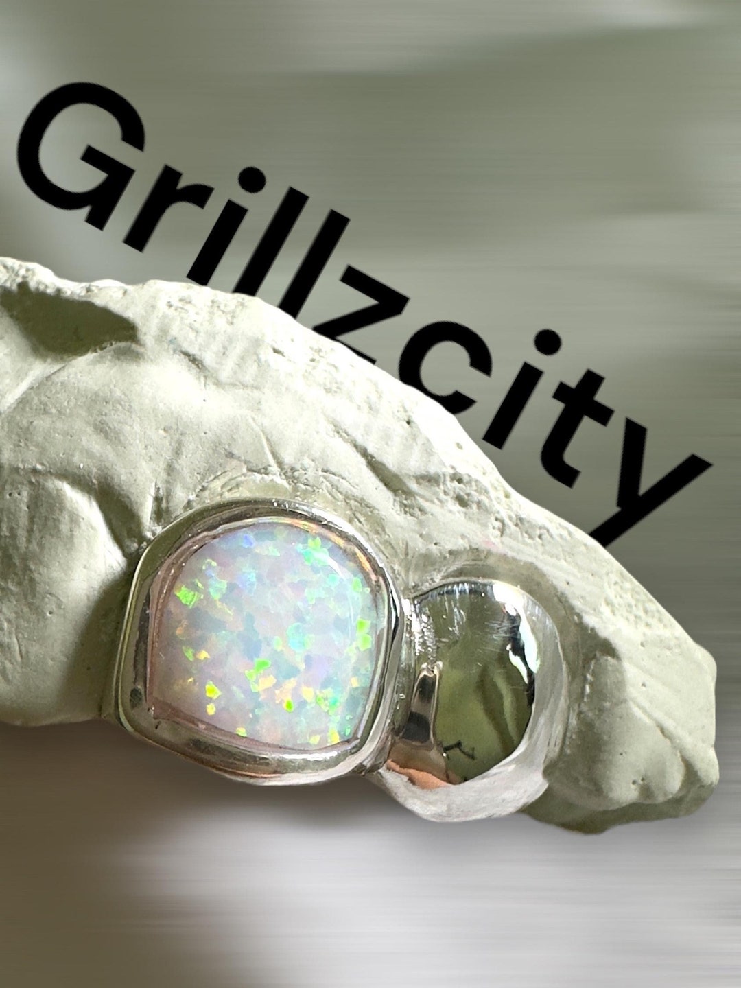 Custom Fit Grillz 2 Teeth With White Opal Grillz Fangs /925 Silver ...
