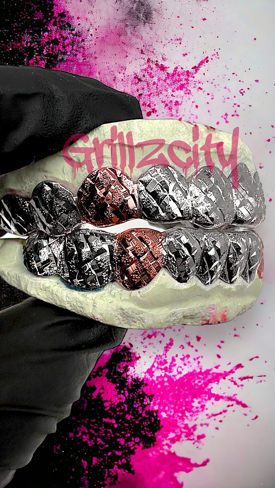 Custom Fit Real 2 Color Gold Grillz / 925 Silver Grillz Diamond Dust ...