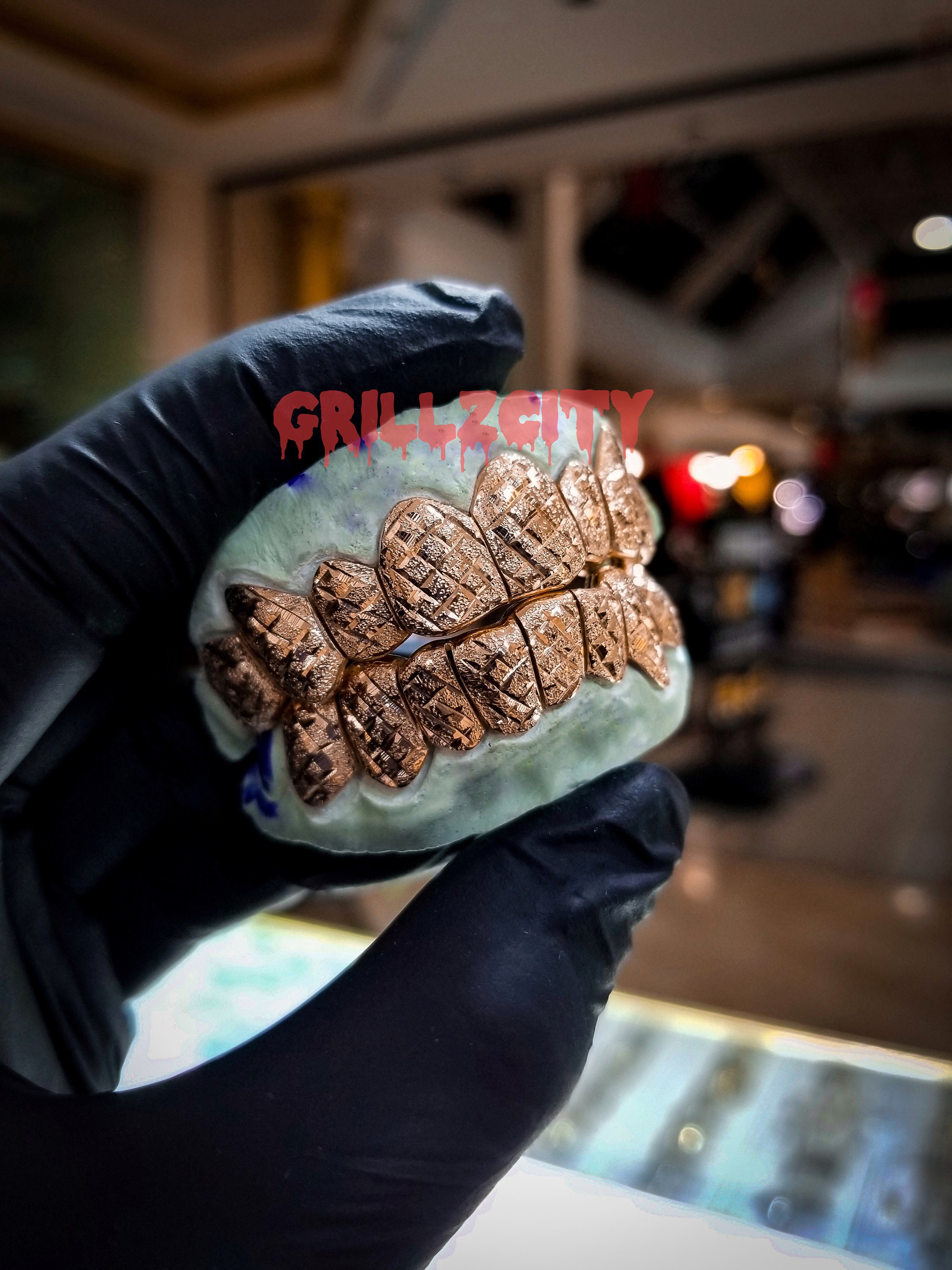 Custom Fit Real 2 Color Gold Grillz / 925 Silver Grillz Diamond Dust ...