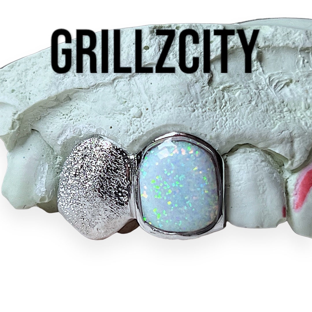 Custom Fit Grillz 2 Teeth With White Opal Grillz Fangs /925 Silver ...