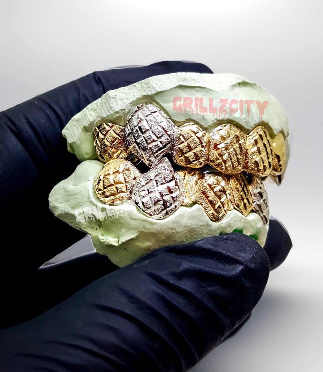 Custom Real 2 Color Gold Grillz / 925 Silver Grillz Diamond Dust ...