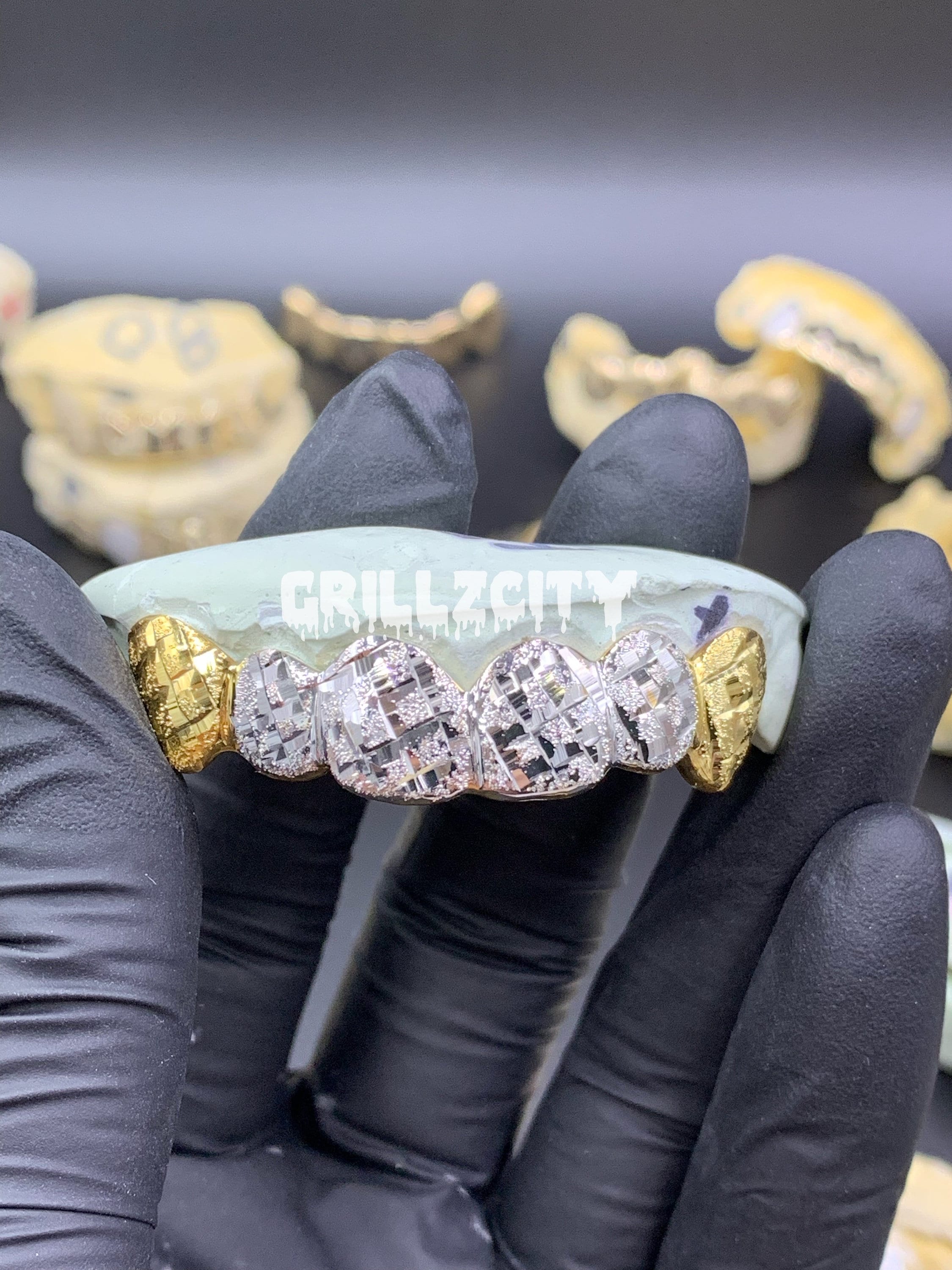 Custom Real 2 Color Gold Grillz / 925 Silver Grillz Diamond Dust ...
