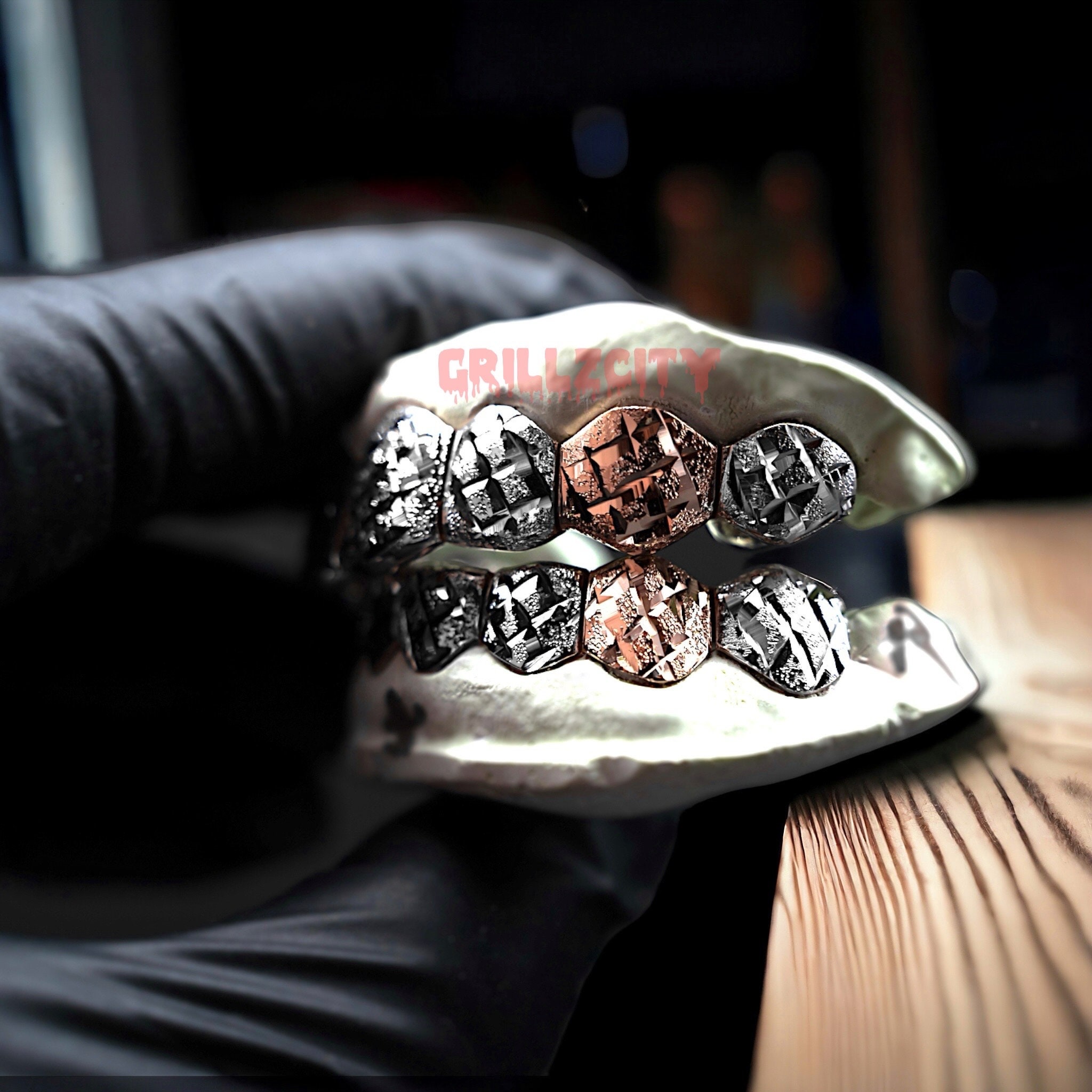 Custom Real 2 Color Gold Grillz / 925 Silver Grillz Diamond Dust ...