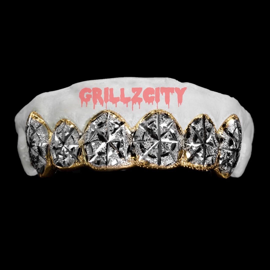Custom Fit Grillz, 10k-18k Gold or 925 Silver 2 Tone Spider Web Cut and ...