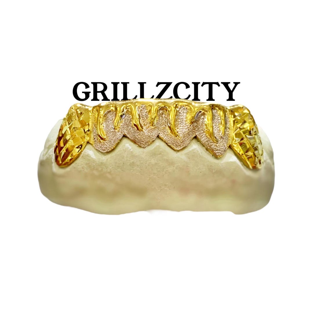Custom Fit Grillz, 10k 14k Gold or 925 Silver, 3D Drip 2 Tones Diamond ...