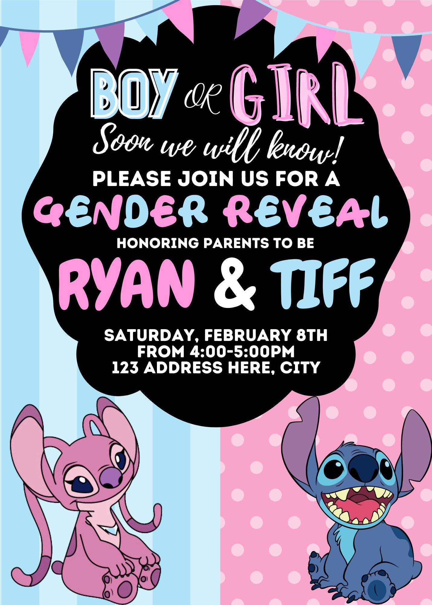 Lilo and Stich Gender Reveal Invitation, Party Digital Invitation ...