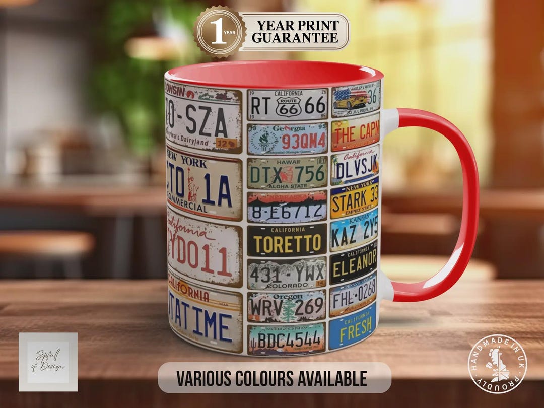 Vintage Car Plates Mug: Retro License Plate Collage, Classic Car Gift ...