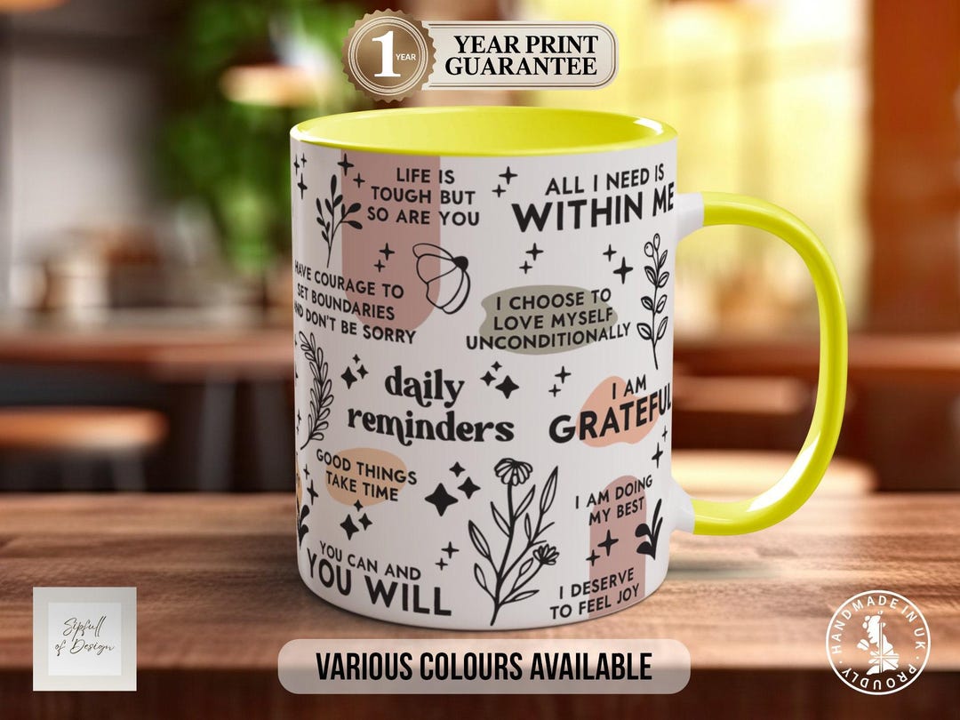 Colourful Daily Reminder Mug: Uplifting Quotes for Self-care - Etsy UK
