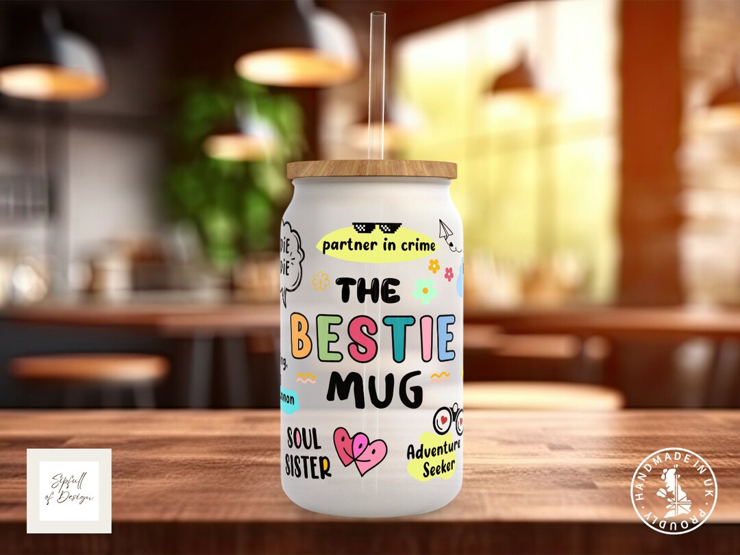 The Bestie Mug Motivational Frosted Glass Can - a Bamboo Cup of ...