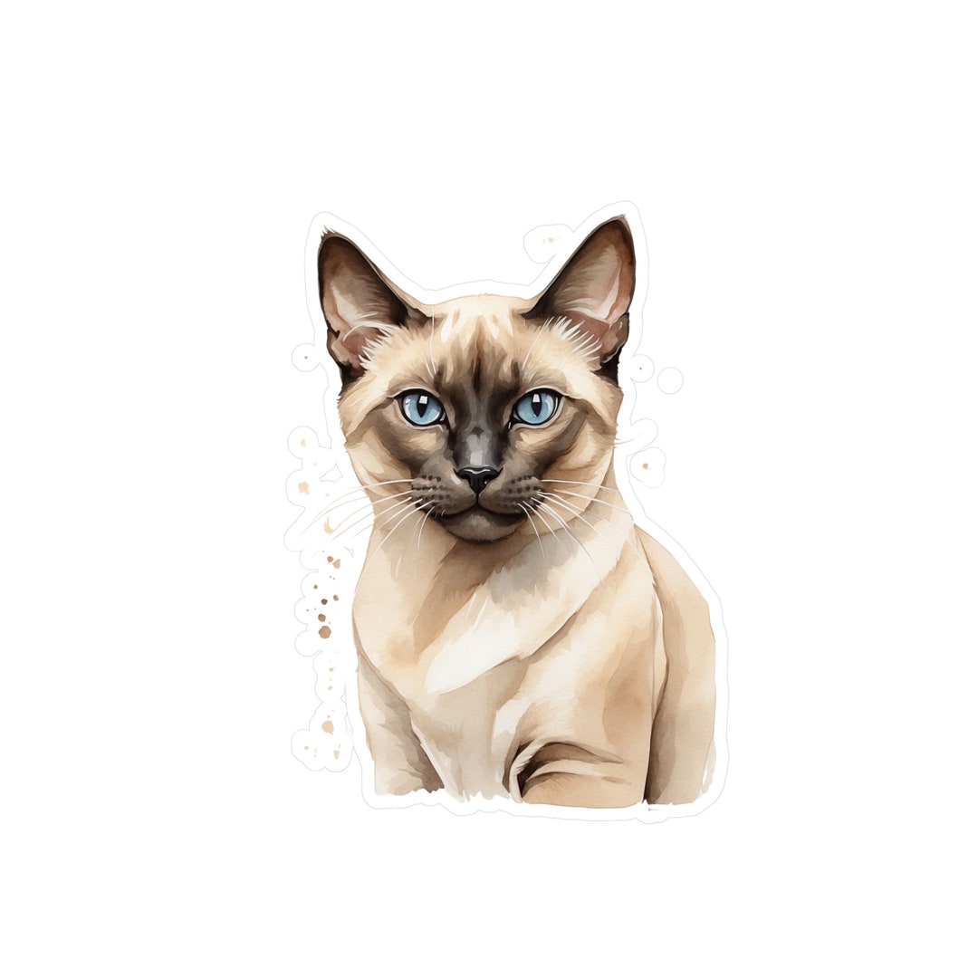 Watercolor Siamese Cat Sticker Kiss-cut Sticker Cat Lover Gift Elegant ...
