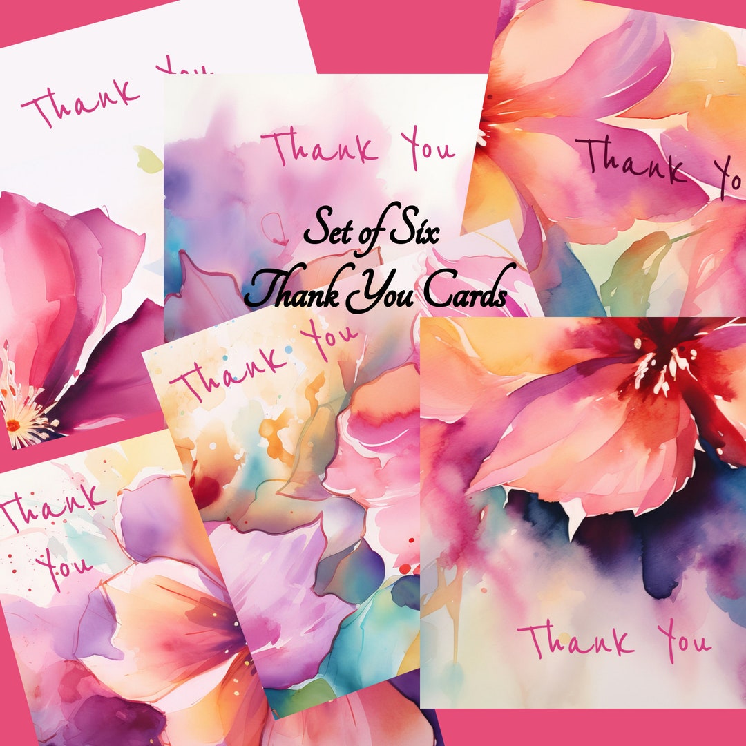 Springtime Thank You Card set of 6, Foldable, Watercolour, Bright ...