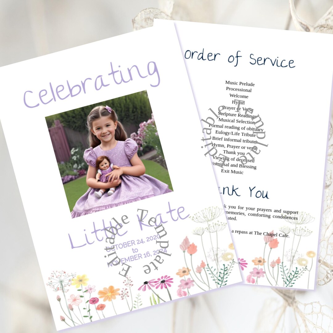 Little Girl Funeral Program, Double-sided, Celebrating a Precious Life ...