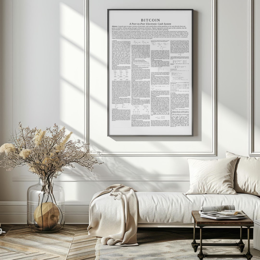 Bitcoin White Paper Poster: Crypto Office Decor, Satoshi Nakamoto Print ...