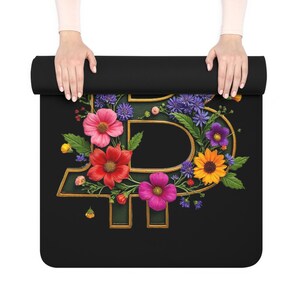 Yoga Mat, Bitcoin Logo With Ornamental Flowers, Botanicals Design ...