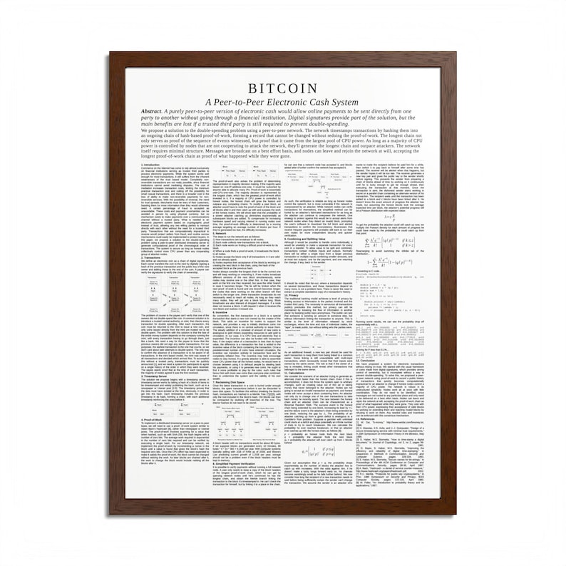 Framed Bitcoin White Paper Poster: Crypto Enthusiast Wall Art - Etsy
