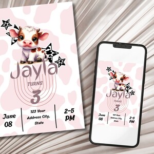 Cow Clipart Pink Invitation|modern Cow Pink Bday Invite|country Girl ...