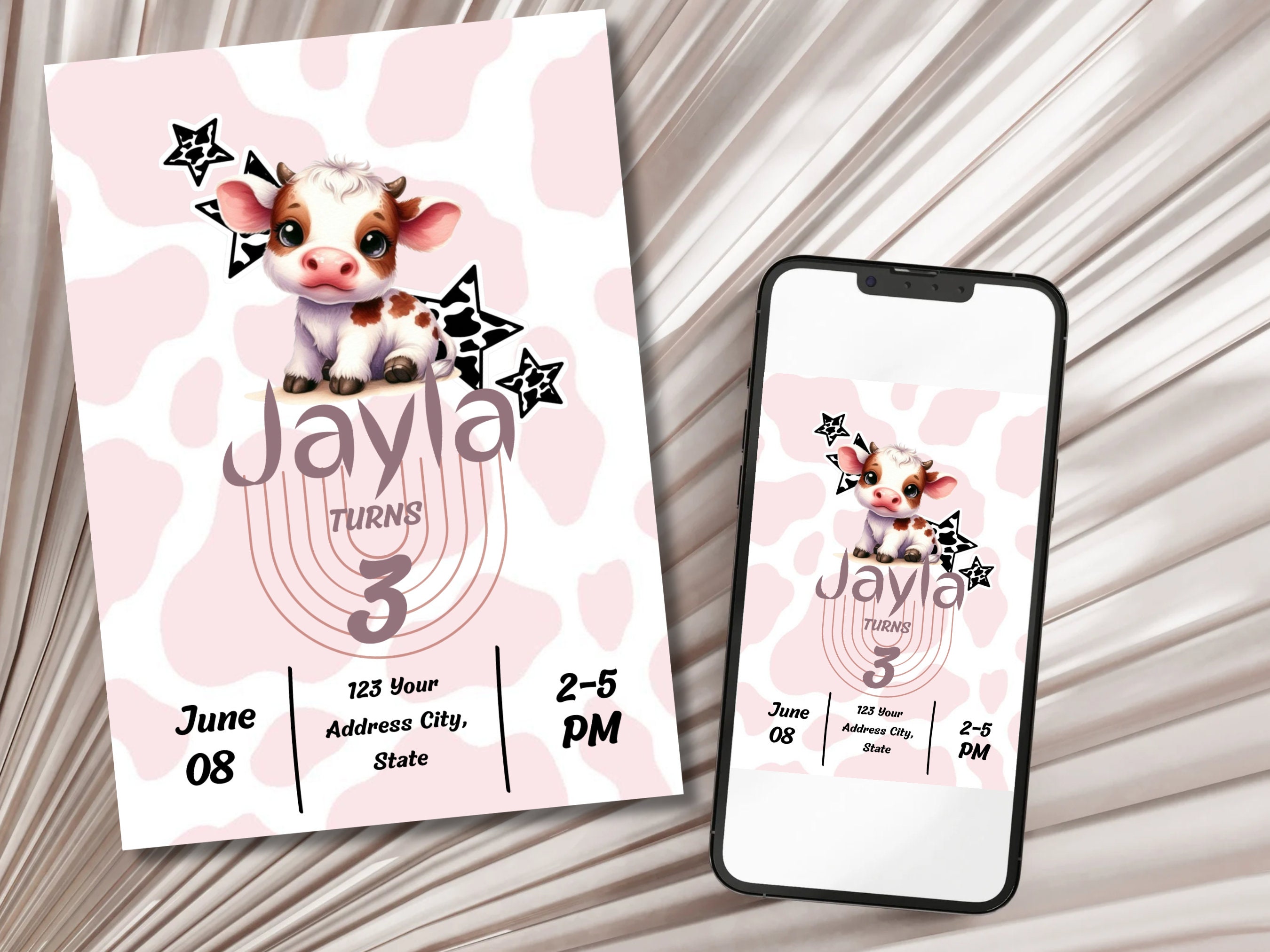 Cow Clipart Pink Invitation|modern Cow Pink Bday Invite|country Girl ...