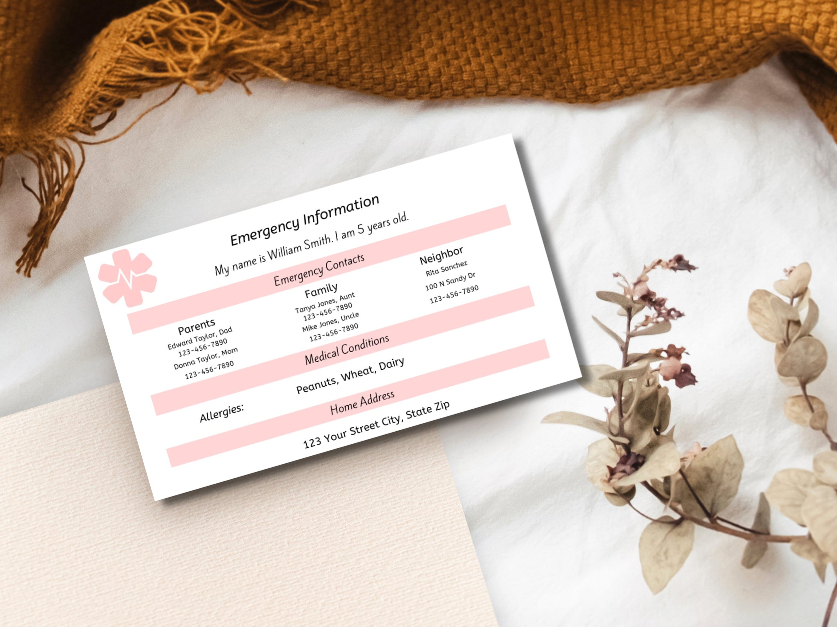 Emergency Information Card Template|wallet Emergency Info Card|small ...