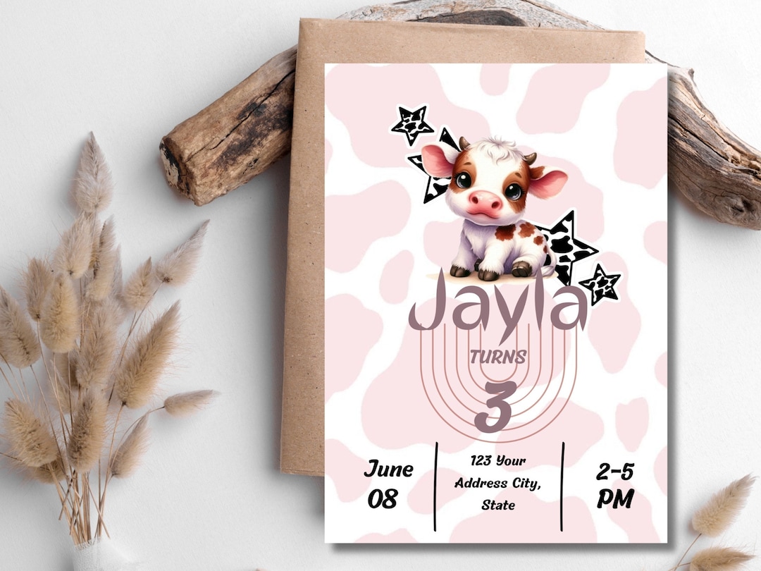 Cow Clipart Pink Invitation|modern Cow Pink Bday Invite|country Girl ...
