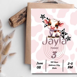 Cow Clipart Pink Invitation|modern Cow Pink Bday Invite|country Girl ...
