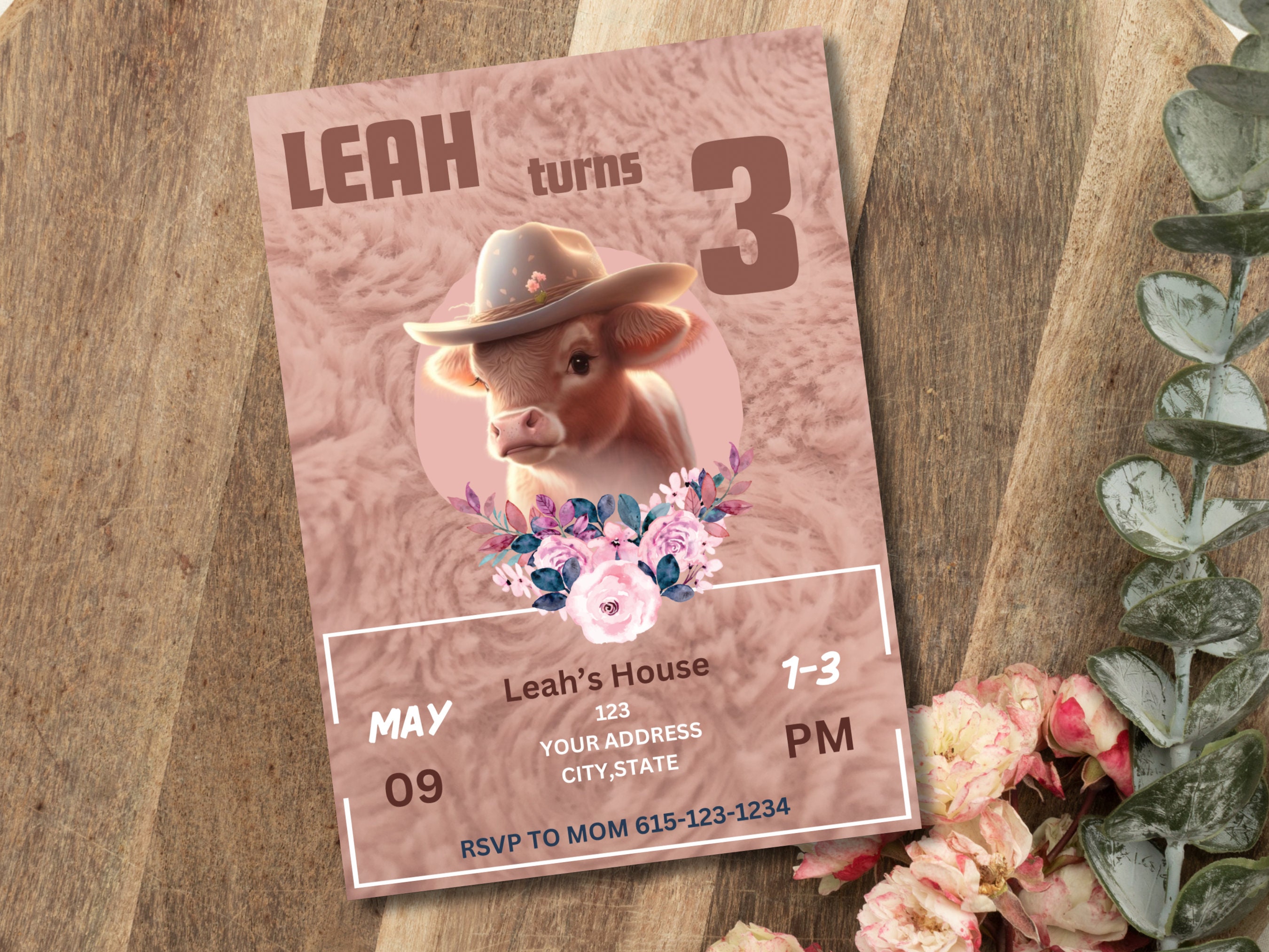 Modern Cute Cow Birthday Invitation|minimal Cow Birthday Invitation ...