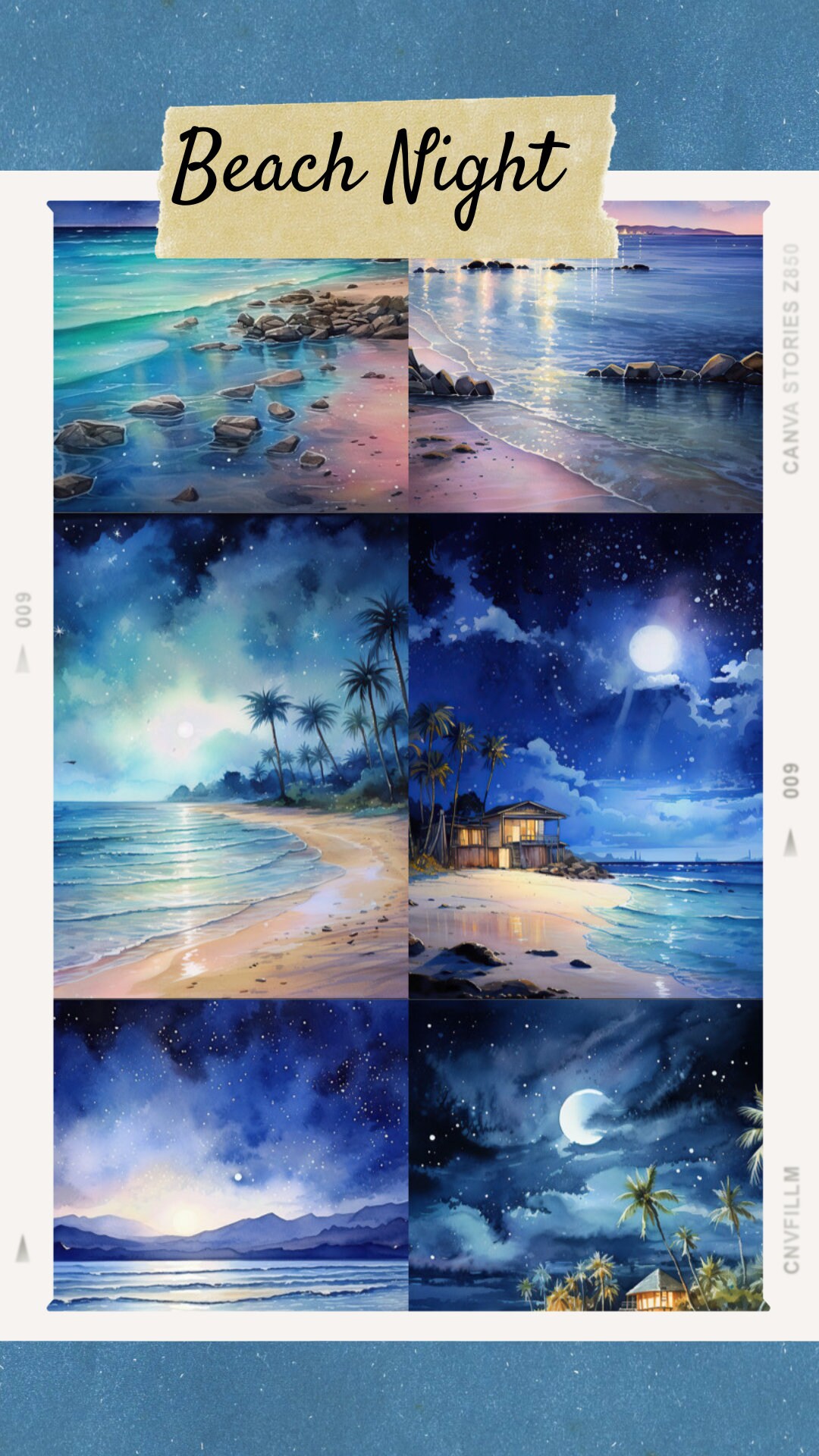 Beach Nightscape Digital Paper Set PNG Bundle Beach Backdrop ...