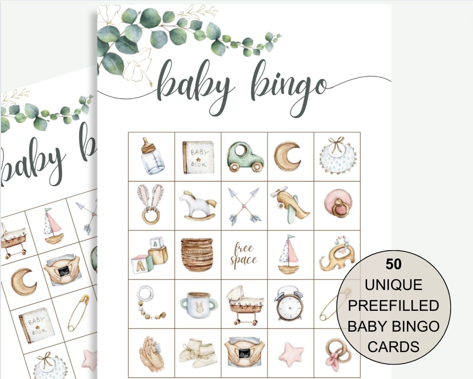 50 Prefilled Baby Shower Bingo Cards, Baby Shower Bingo Game Cards ...