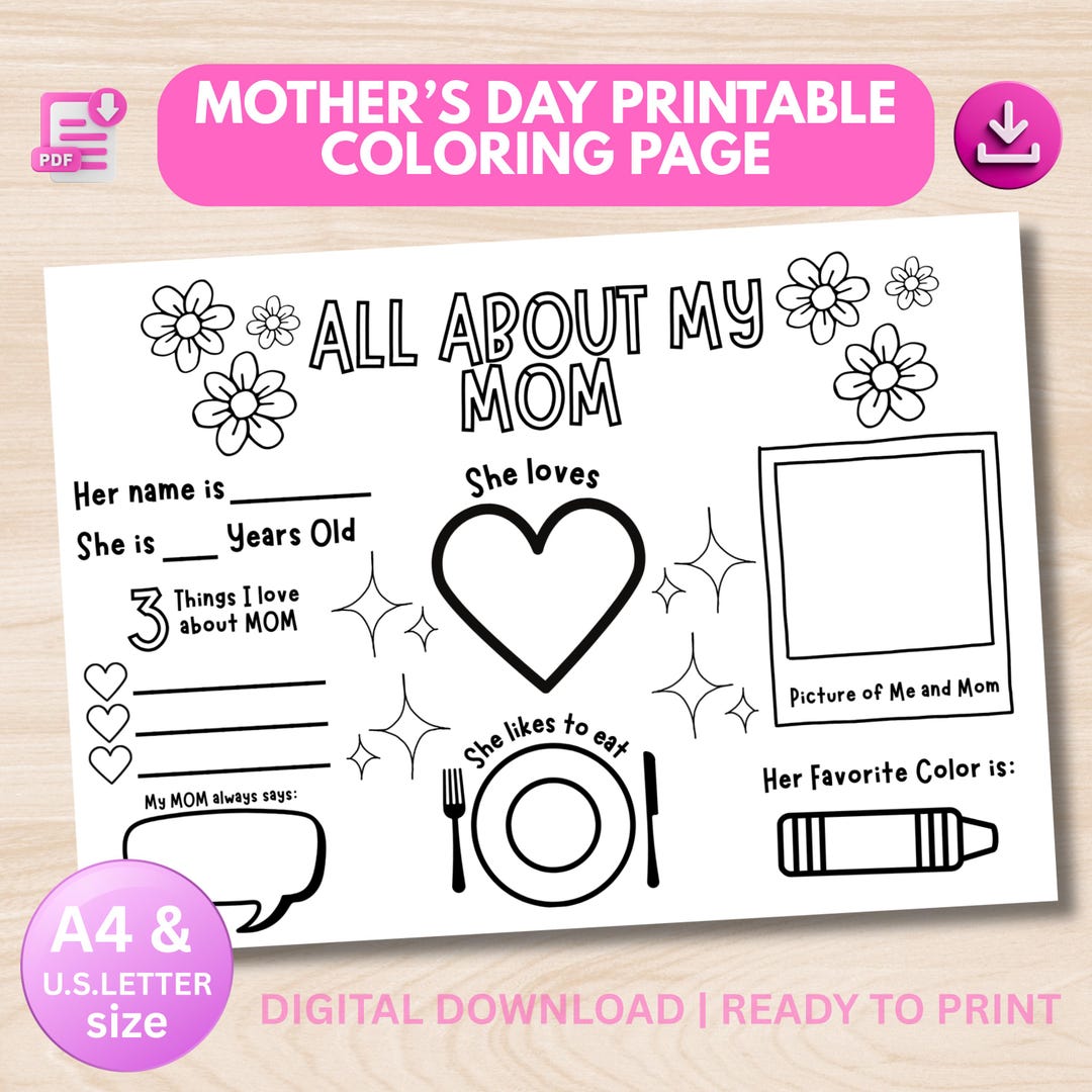 Mother's Day Coloring Page – All About My Mom Activity (A4/US Letter ...