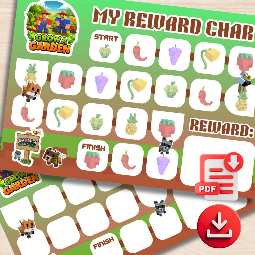 Roblox Reward Chart | Grow a Garden Theme (printable PDF) - Etsy