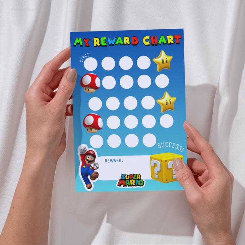 Mario Theme Reward Chart Printable A4 | Video Game Behavior Chart ...