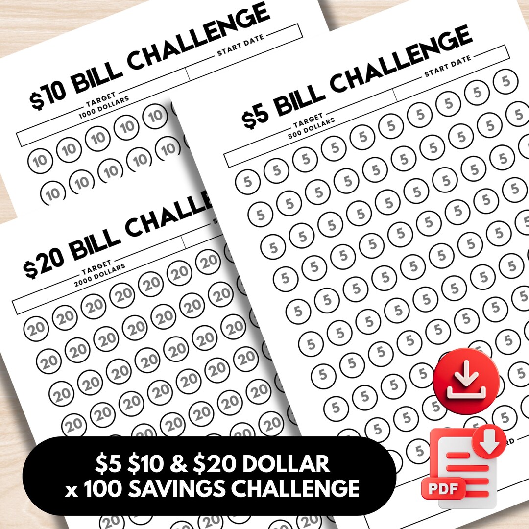 Savings Challenge Printable, 5 Dollar 10 Dollar 20 Dollar Tracker, A5 ...