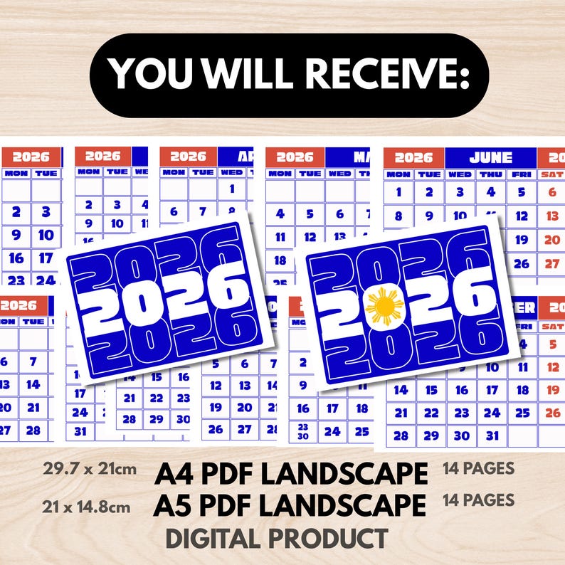 2026 Filipino Calendar Printable: Red & Blue Pinoy Planner (A4 A5 PDF ...