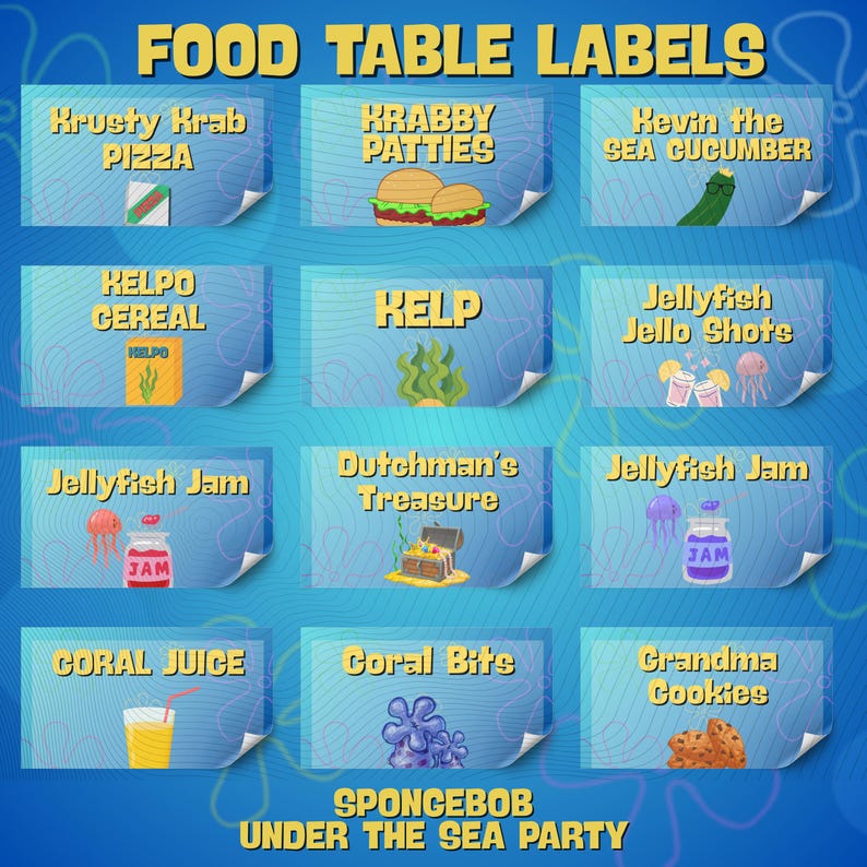 Cartoon Under the Sea Food Labels: Printable Party Decorations (PNG ...