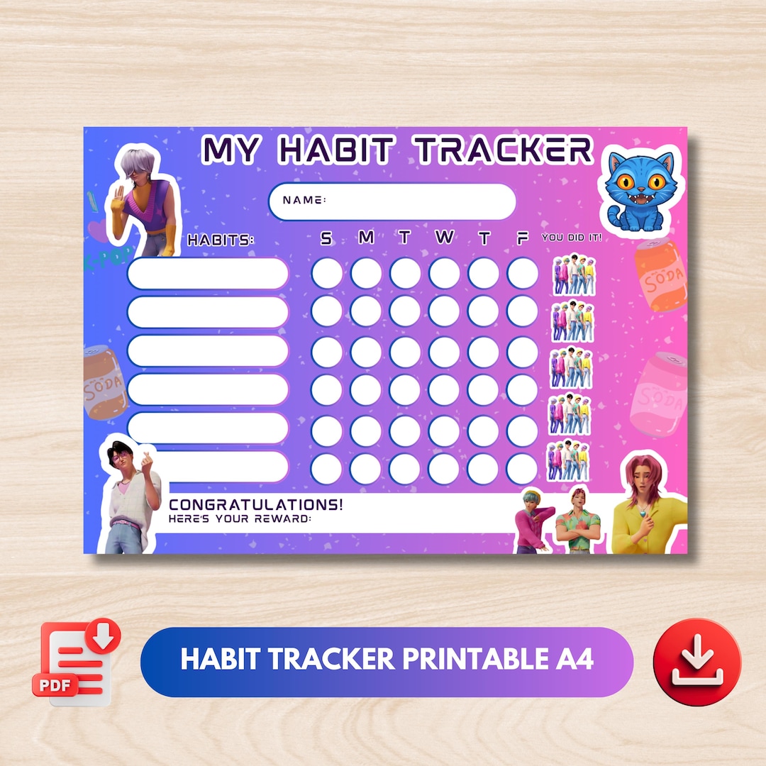 KPOP Demon Hunter Soda Pop Boys Habit Tracker Reward Chart Printable A4 ...