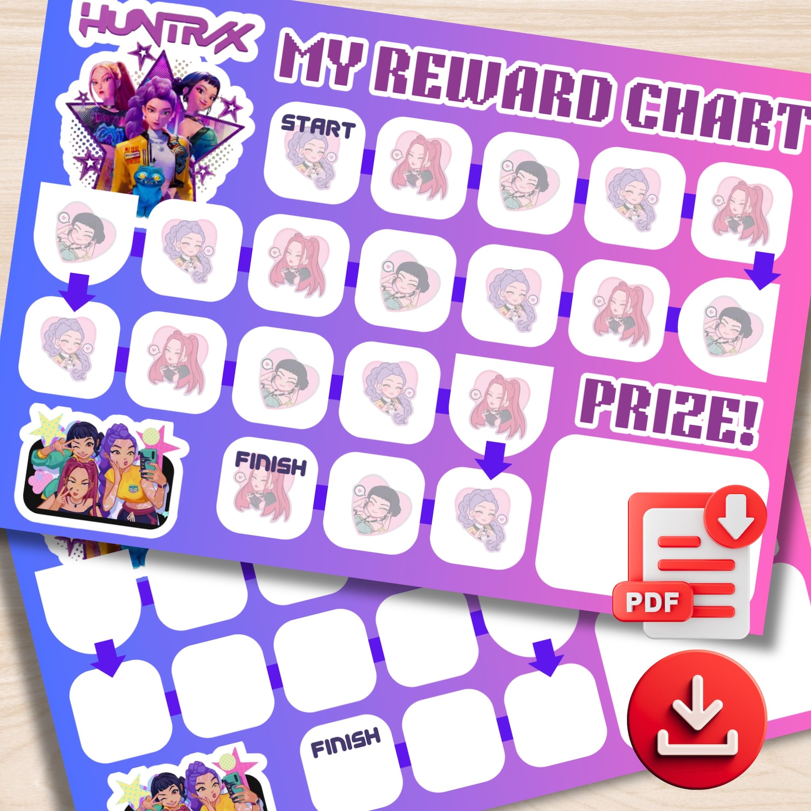 KPOP Demon Hunter Reward Chart | A4 Printable Kids Chore Chart | Cute ...