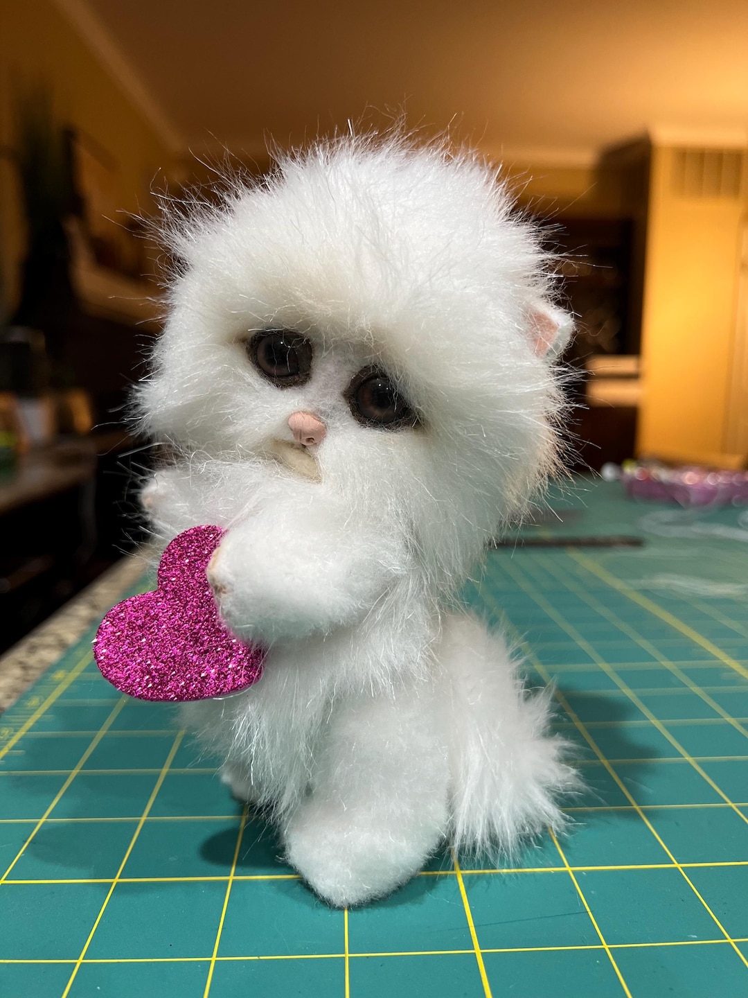 Handmade White Stuffed Kitten "snowball" - 6.5 Inch Poseable Plush Toy ...