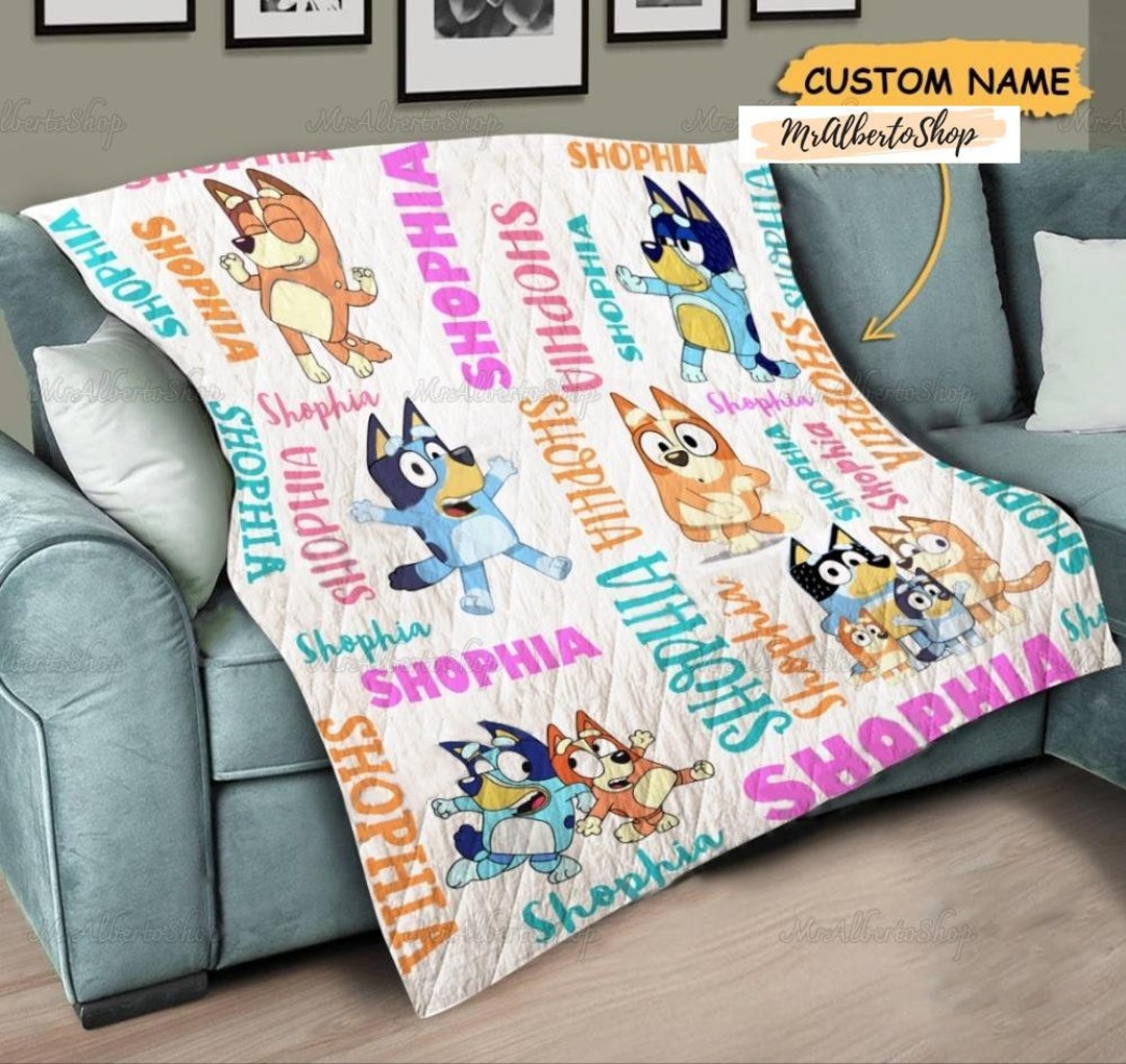 Personalized Bluey Quilt, Custom Name Quilt, Bluey Family Quilt, Quilt ...