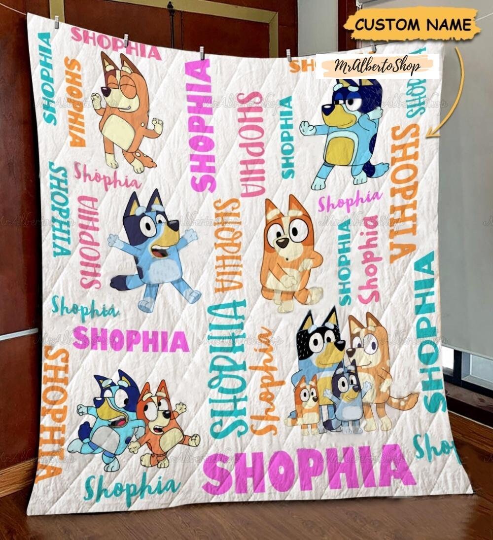 Personalized Bluey Quilt, Custom Name Quilt, Bluey Family Quilt, Quilt ...