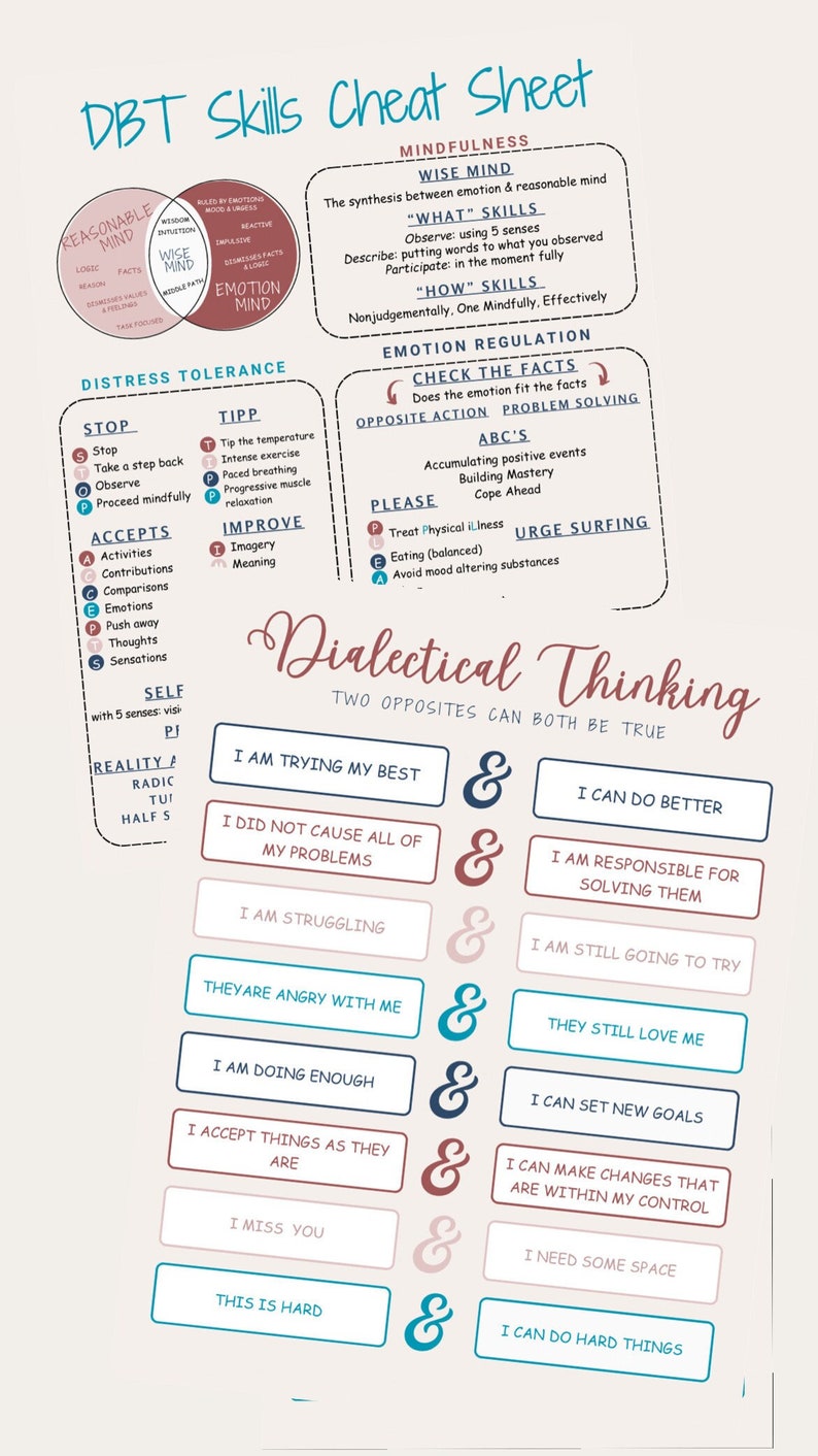 DBT Skills Cheat Sheet & Dialectical Thinking (full Image Available ...