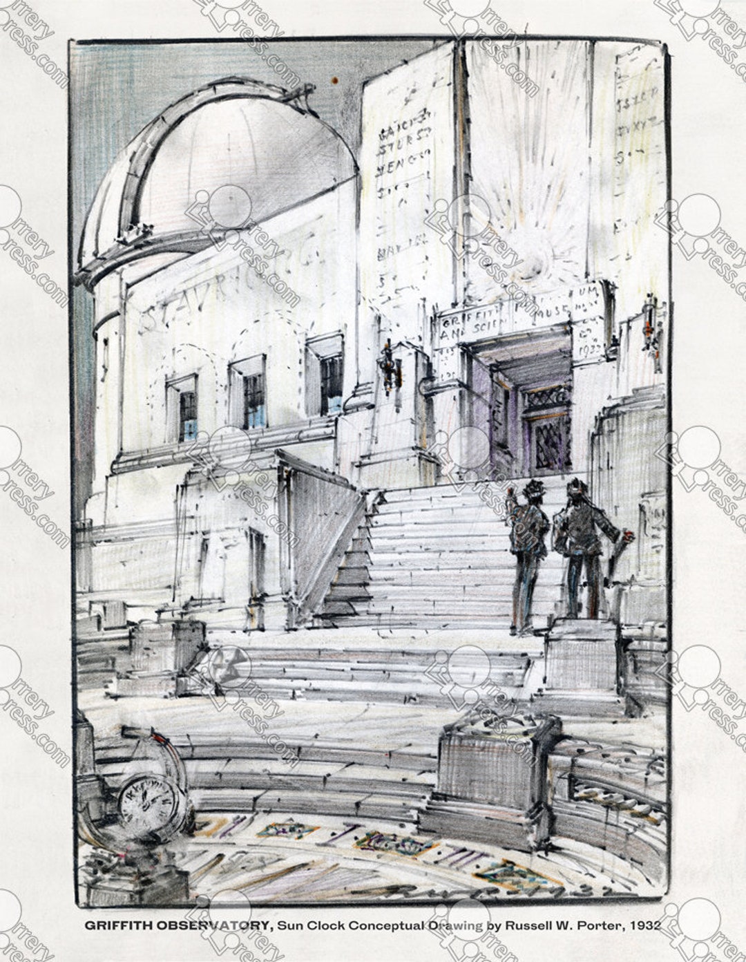 Griffith Observatory Entrance With Sun Clock Art Print (1931) by ...
