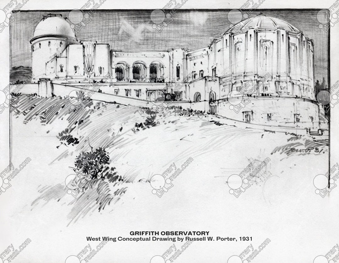 Griffith Observatory West Wing Art Print (1931) by Russell W. Porter - Etsy