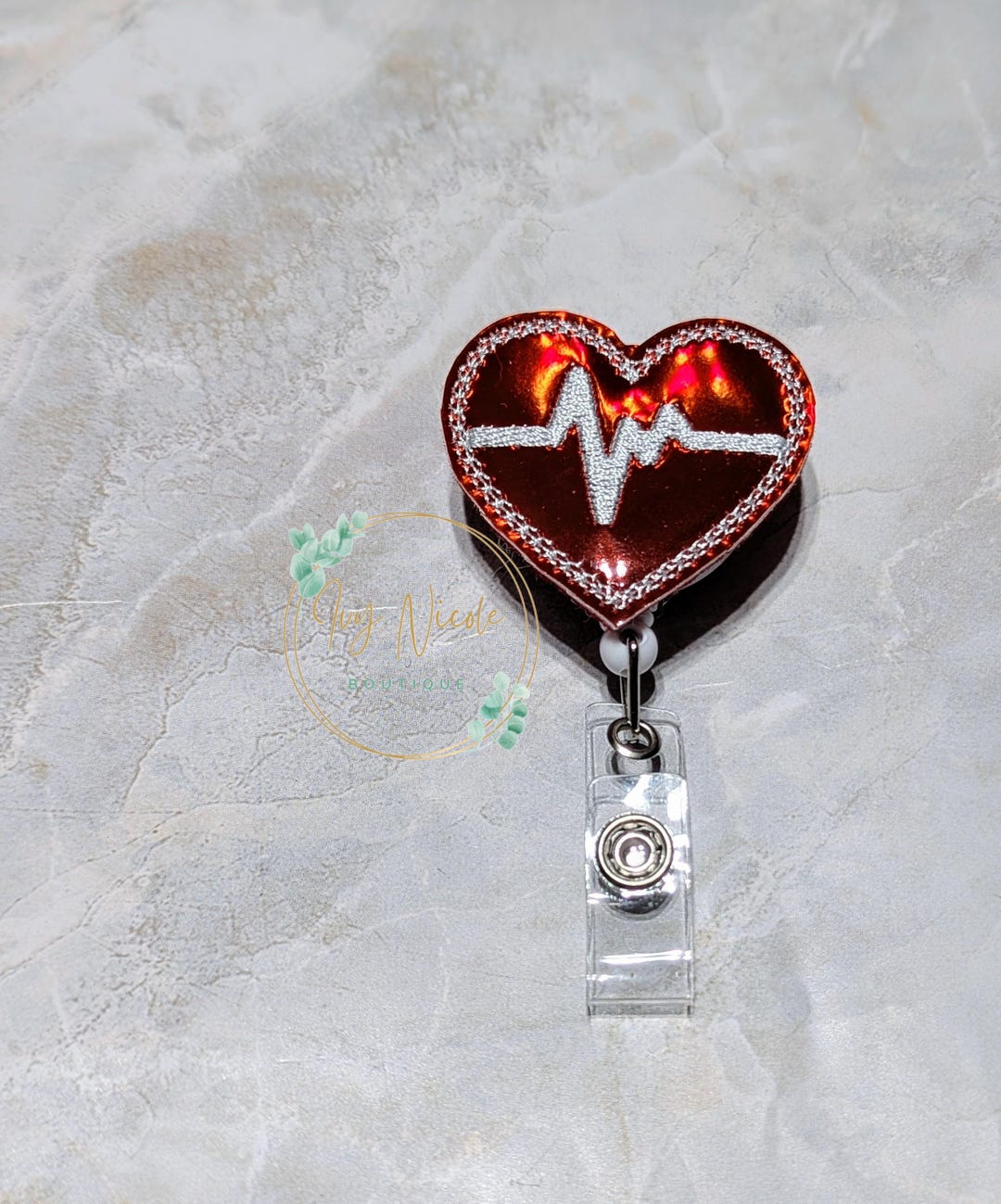 Holographic Red Heart With Heartbeat Badge Reel, Medical Badge Reel ...