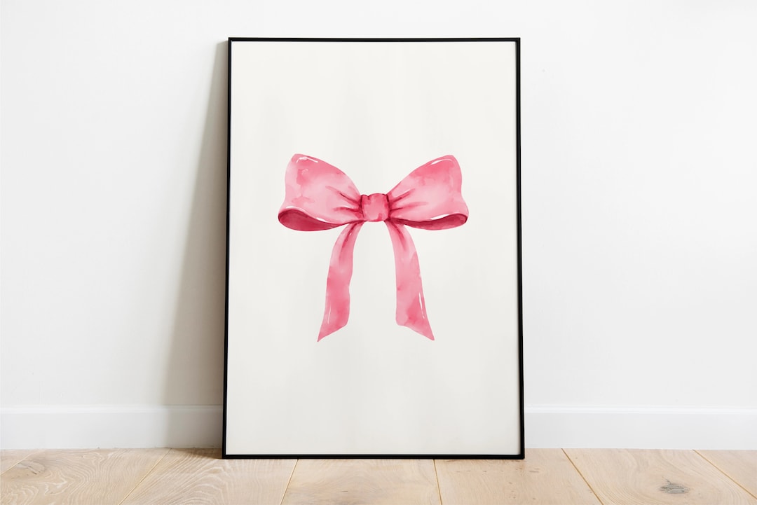 Pink Bow Painting, Digital Download, Aesthetic Art Print for Bedroom or ...