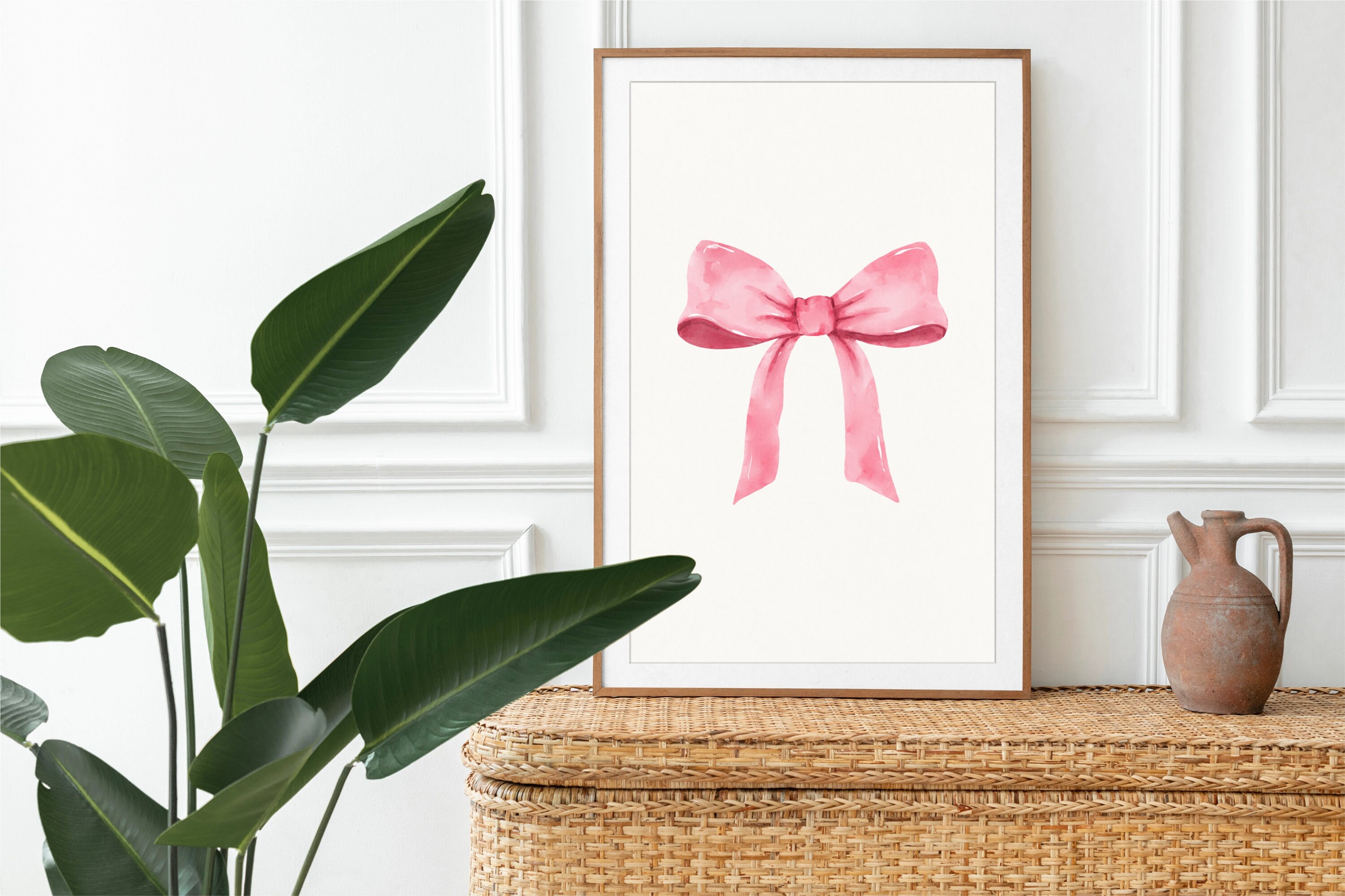 Pink Bow Painting, Digital Download, Aesthetic Art Print for Bedroom or ...