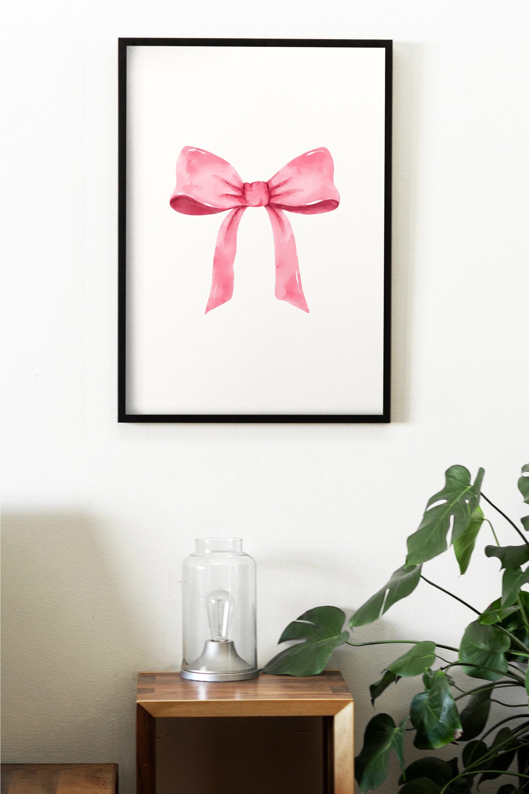 Pink Bow Painting, Digital Download, Aesthetic Art Print for Bedroom or ...