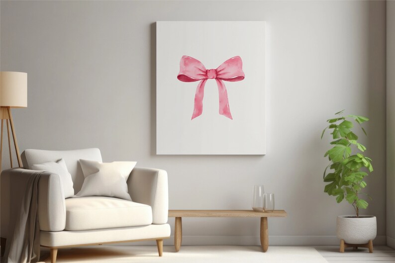 Pink Bow Painting, Digital Download, Aesthetic Art Print for Bedroom or ...