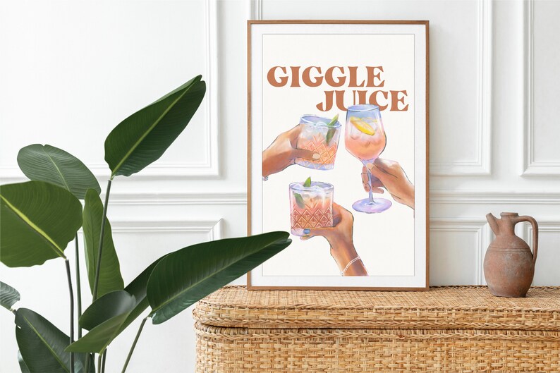 Giggle Juice Cocktail Print, Kitchen & Bar Wall Art (digital Download ...