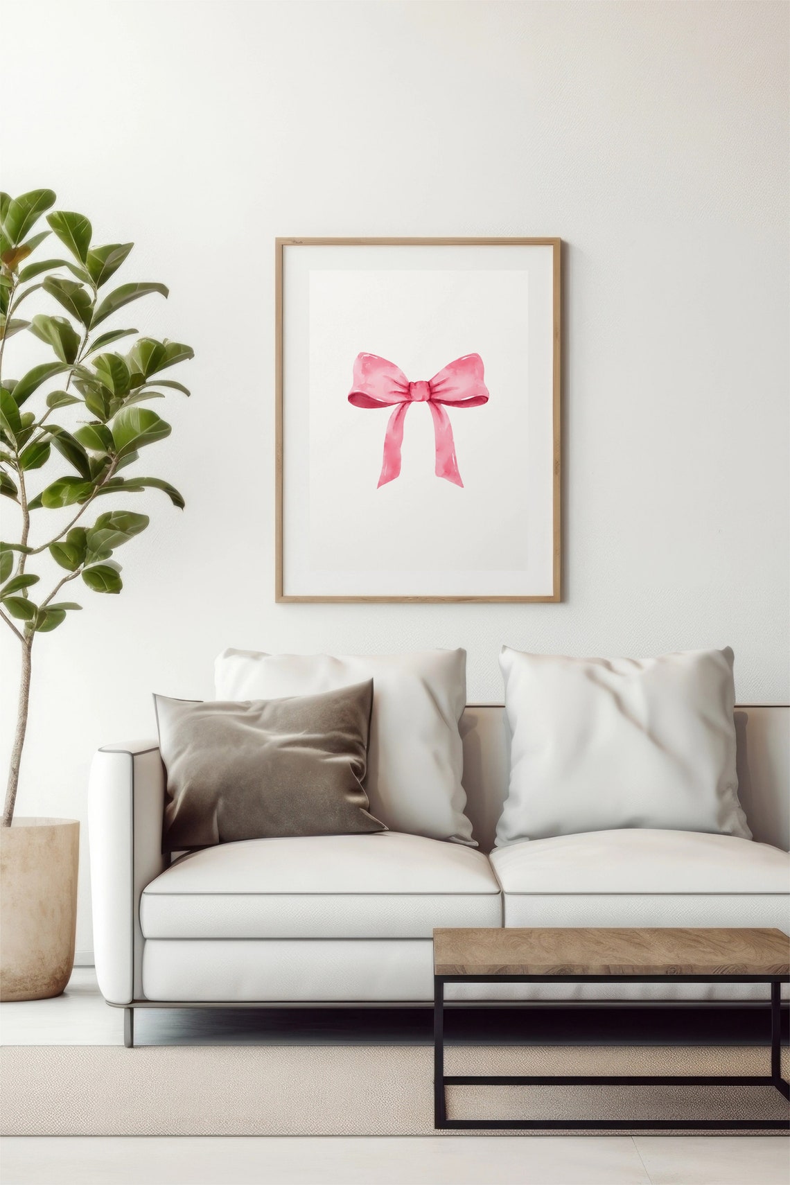 Pink Bow Painting, Digital Download, Aesthetic Art Print for Bedroom or ...